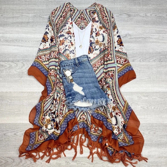 Kimonos & Yukatas | Bohemian Tassel Kimono Rust | Poshmark